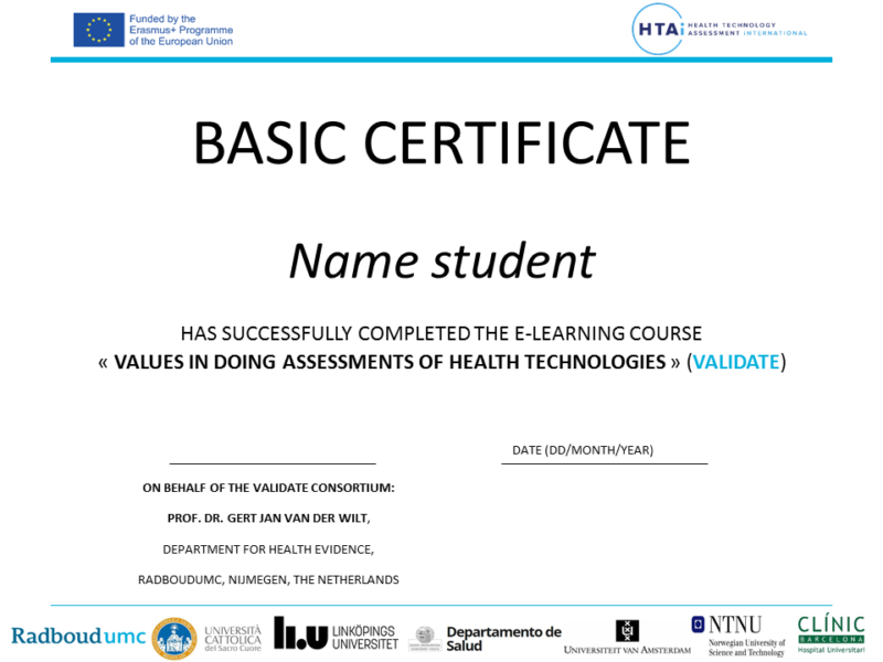 Certificate – VALIDATE
